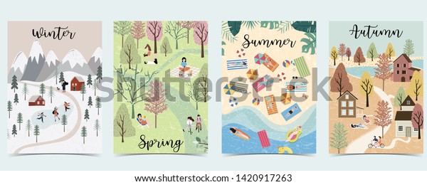 Natural Background Winter Spring Summer Autumn Stock Vector (Royalty ...