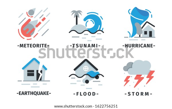 Natural Disaster Icons Vector Set Destructive Stock Vector (Royalty ...
