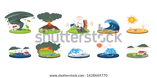 Natural Disasters Cartoon Vector Illustration Set Stock Vector (Royalty ...