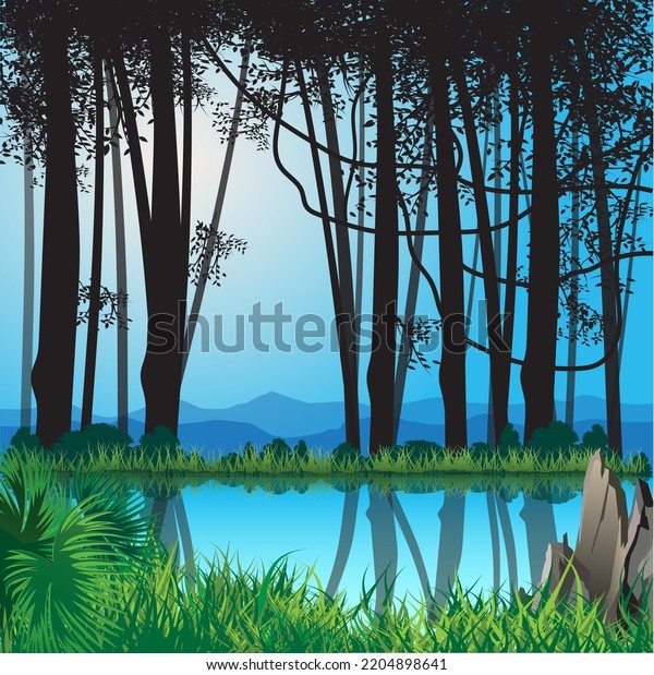 Natural Forest Water Landscape Vector Illustration Stock Vector ...