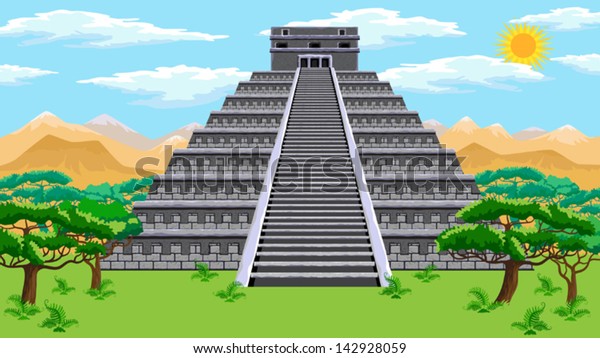 Natural Landscape Ancient Aztec Pyramid Vector Stock Vector (Royalty ...