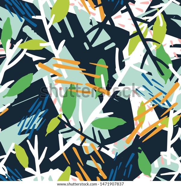 Natural Seamless Pattern Plant Branches Chaotic Stock Vector (Royalty ...