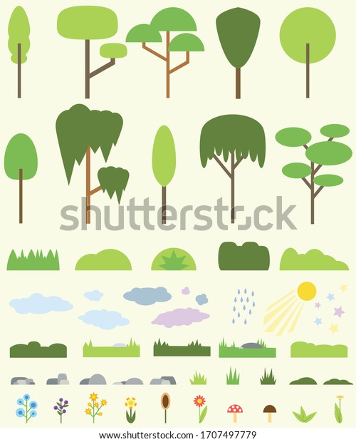 Natural Tree Collection Set Animation Collage Stock Vector (Royalty ...