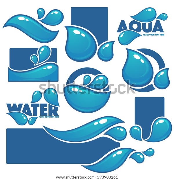 natural water, vector labels and stickers templates with aqua drops and ...