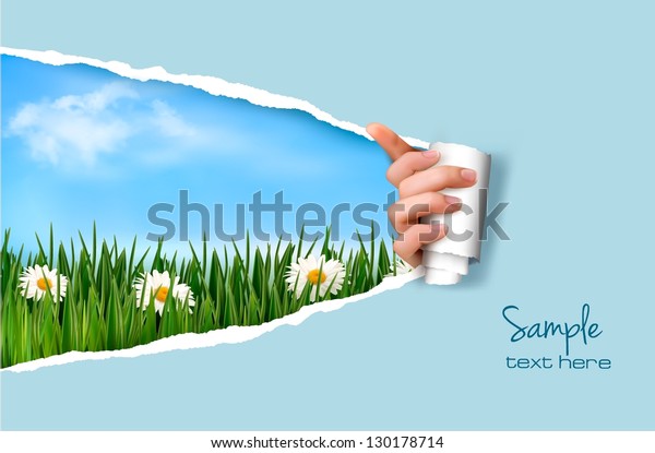 Nature Background Green Grass Sky Ripped Stock Vector (Royalty Free ...