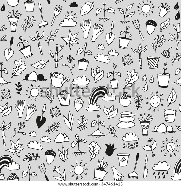 Nature Doodle Seamless Background Hand Drawn Stock Vector (Royalty Free ...