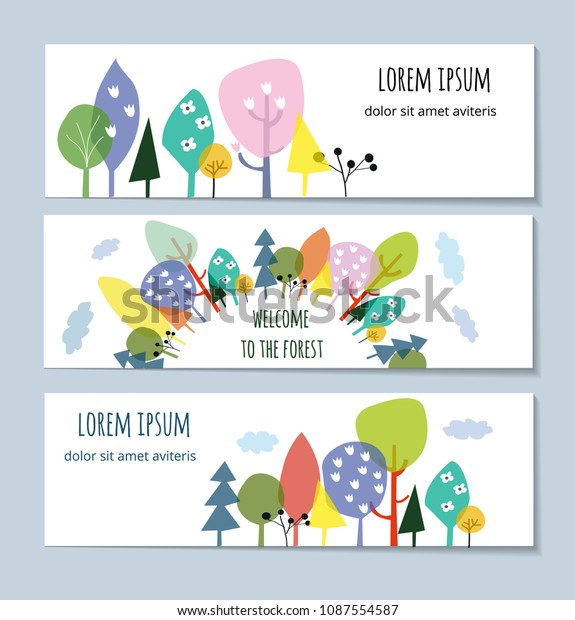 Nature Forest Banners Set Trees Flowers Stock Vector (Royalty Free ...
