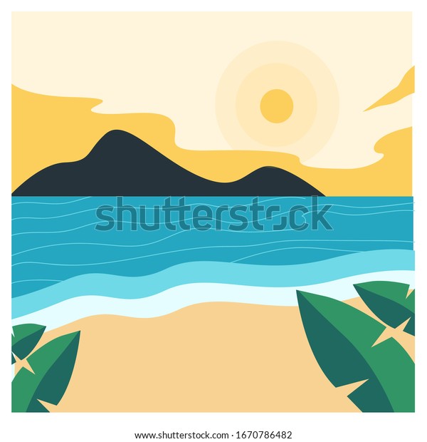 Nature Illustration Flat Vector Beach Illustration Stock Vector ...