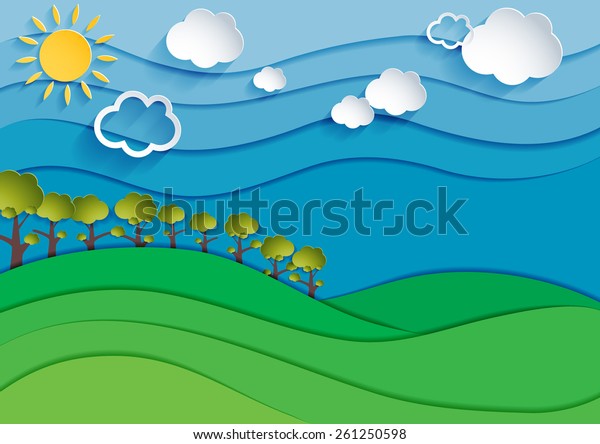 Nature Landscape Background Cuted Paper Design Stock Vector (Royalty ...