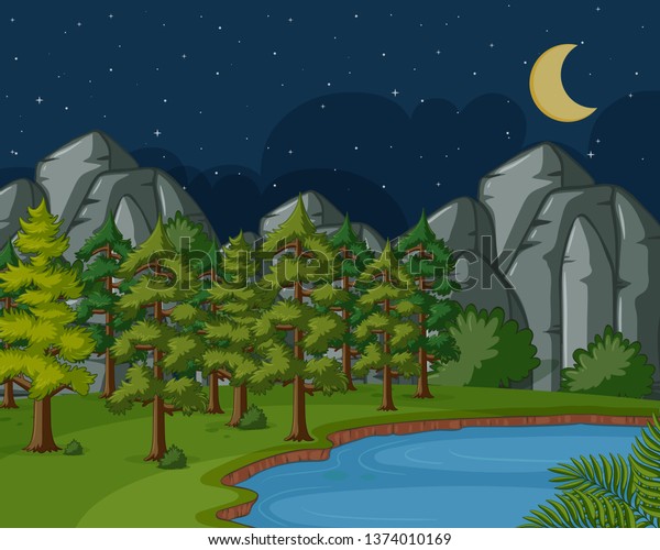 Nature Landscape Night Illustration Stock Vector (Royalty Free ...