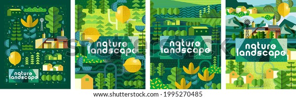Nature Landscape Vector Art Abstract Illustration 库存矢量图（免版税）1995270485 ...