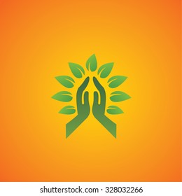 Orange Background Symbol Namaste Hand Drawn Stock Vector (Royalty Free ...