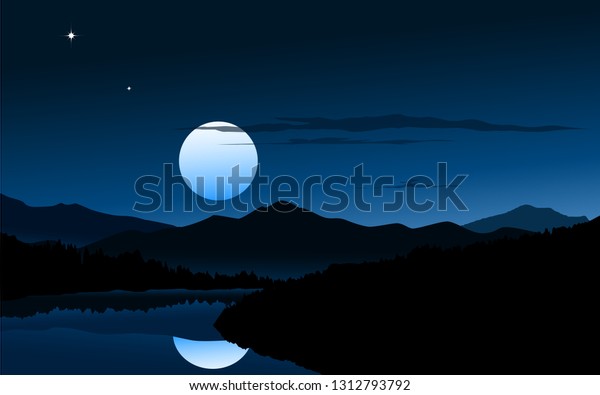 Nature Night Scenic Landscape Vector 스톡 벡터(로열티 프리) 1312793792 ...
