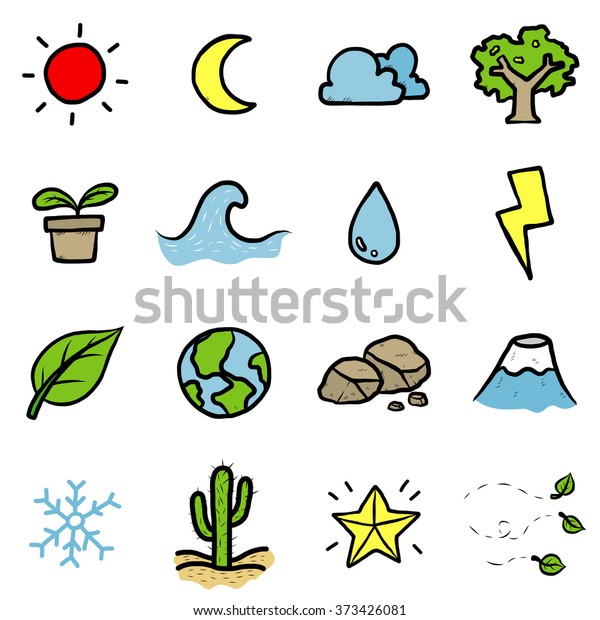 Nature Objects Icons Set Cartoon Vector : image vectorielle de stock ...