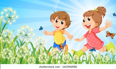 Nature Scene Background Happy Children Garden Stock Vector (Royalty ...