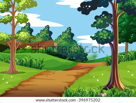 Nature Scene Forest Walking Trail Illustration Stock Vector (Royalty ...