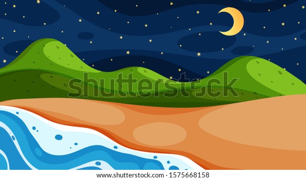 Nature Scene Ocean Night Time Illustration Stock Vector (Royalty Free ...