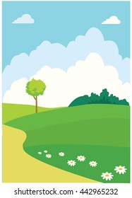 Vector Cartoon Illustration Summer Forest Path Stock Vector (Royalty ...
