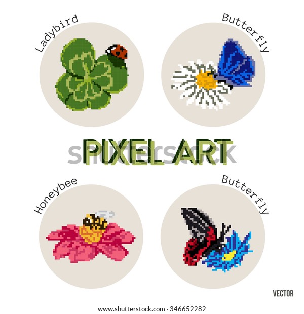 Nature Vector Pixel Art Flower Animals Stock Vector (Royalty Free ...
