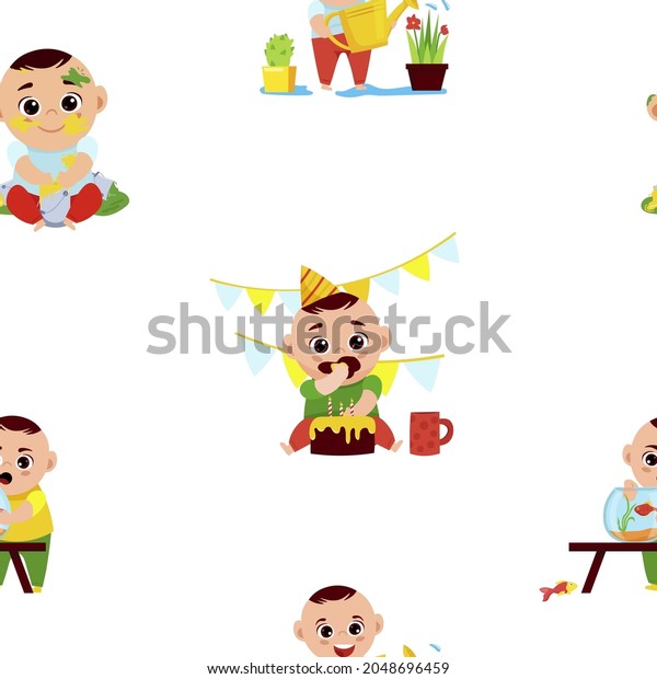 Naughty Baby Boy Seamless Pattern Cartoon Stock Vector (Royalty Free ...