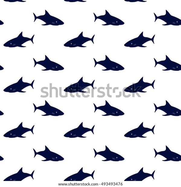 Nautical Background Seamless Texture Shark Vector Stock Vector (Royalty ...