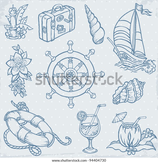 Nautical Doodles Hand Drawn Collection Vector Stock Vector (Royalty ...