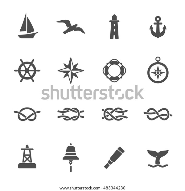 Icônes nautiques : image vectorielle de stock (libre de droits) 483344230