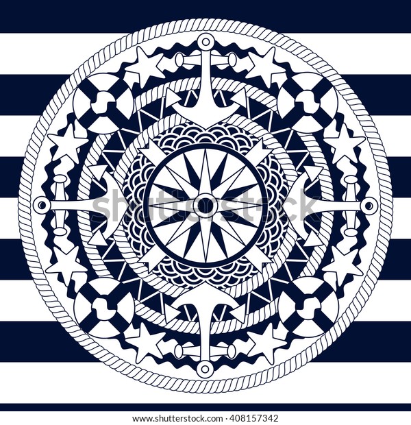 Nautical Mandala Design On Blue White: เวกเตอร์สต็อก (ปลอดค่าลิขสิทธิ์ ...