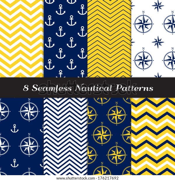 Nautical Navy Blue Yellow White Chevron Stock Vector (Royalty Free ...