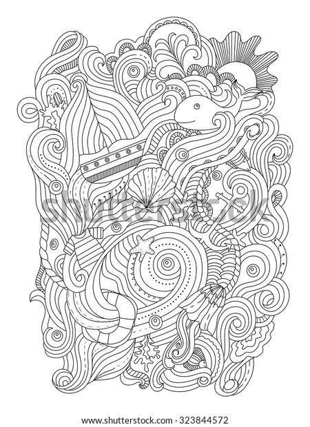 Nautical pattern. Adult coloring page