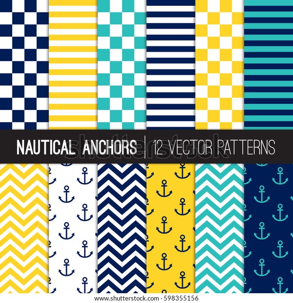 Nautical Patterns Navy Blue Yellow Turquoise Stock Vector (Royalty Free ...