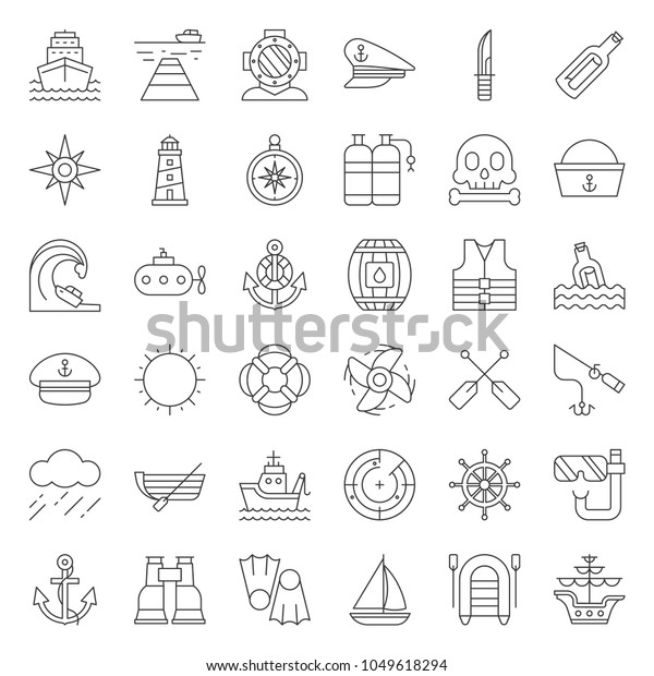 Nautical Sailor Outline Icon Set Stock Vector (Royalty Free) 1049618294 ...