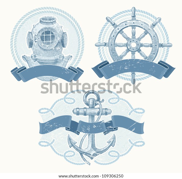 Nautical Vector Emblems Hand Drawn Elements Stock Vector (Royalty Free ...