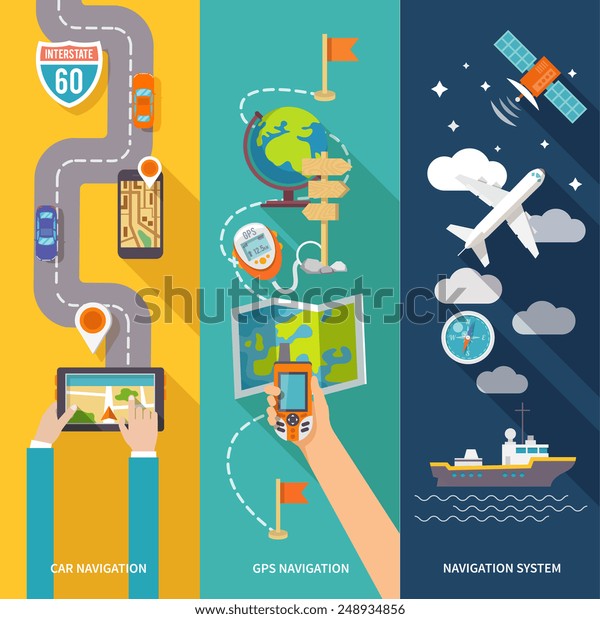 Navigation Gps Routing System Vertical Flat Stock Vector (Royalty Free ...