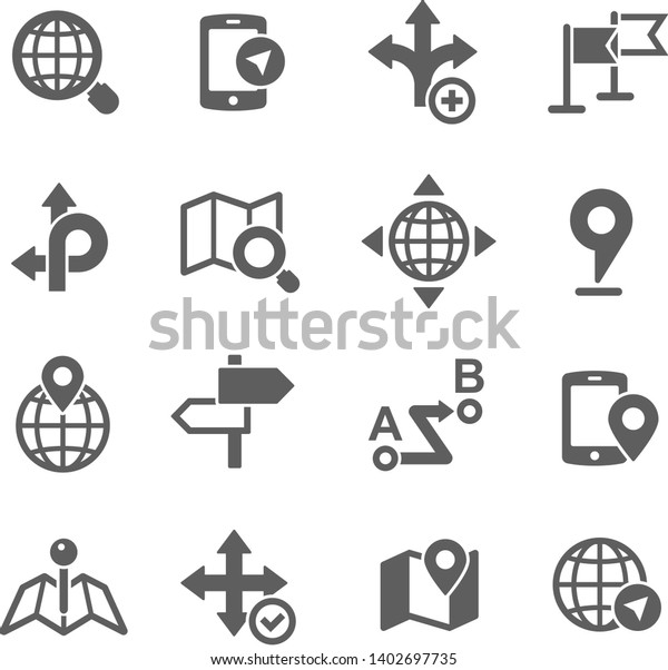 Navigation Map Icons Set Stock Vector (Royalty Free) 1402697735 ...
