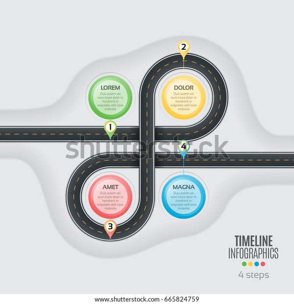 Navigation Map Infographic 4 Steps Timeline 스톡 벡터(로열티 프리) 665824759 ...