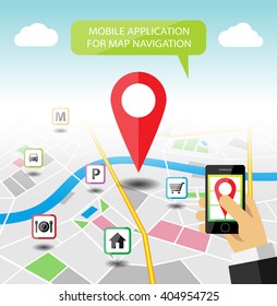 Navigation Map Mobile Application Banner Stock Vector (Royalty Free ...