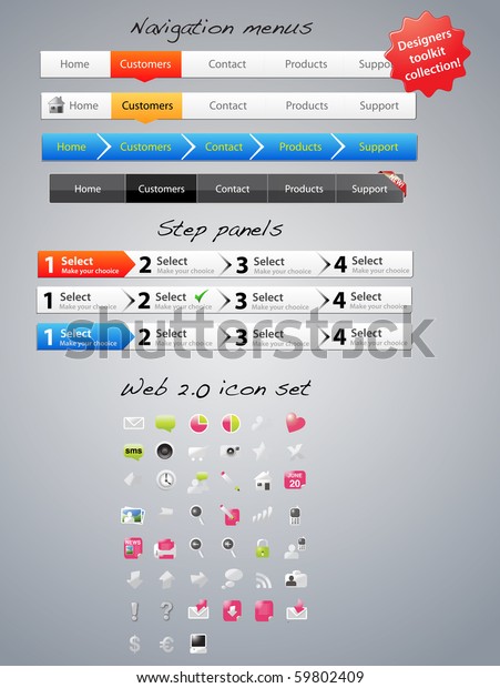 Navigation Menus Step Panels Icons Stock Vector (Royalty Free) 59802409 ...