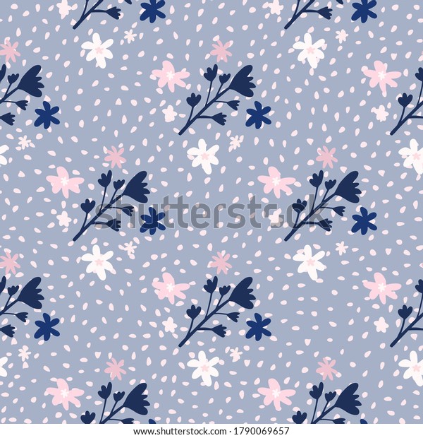Navy Blue Flowers Silhouettes Vector Seamless 库存矢量图（免版税）1790069657 ...
