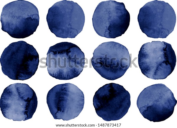 Navy Blue Watercolour Circles Vector Rounds Stock Vector (Royalty Free ...