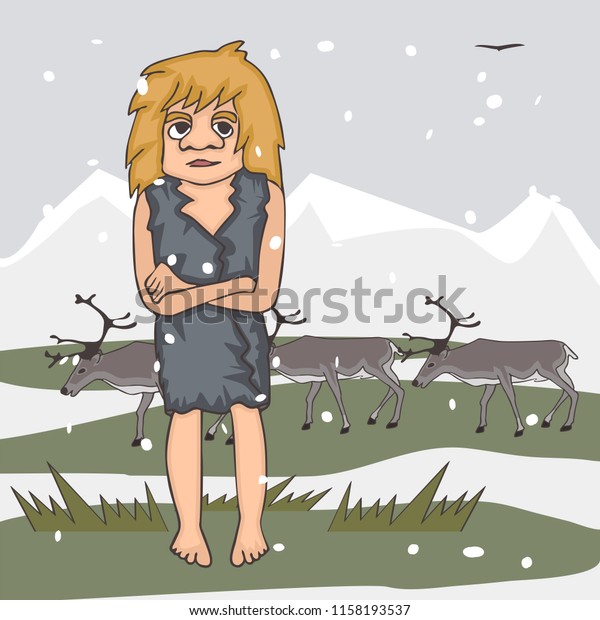Neanderthal Boy Ice Age Background Vector Stock Vector (Royalty Free ...