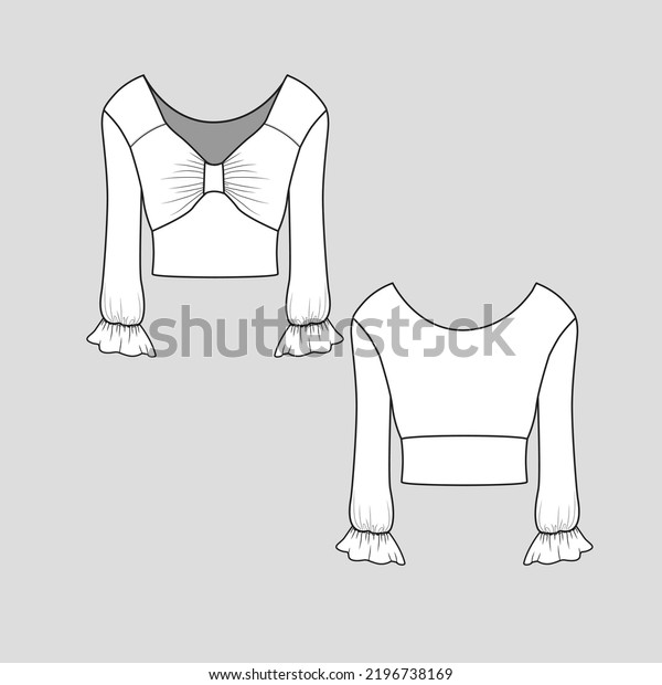 Neck Ruched Ruffles Sleeve Crop Top Stock Vector (Royalty Free ...