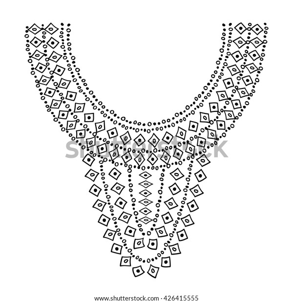 Neckline Design Embroidery Drawing Black On Stock Vector (Royalty Free ...