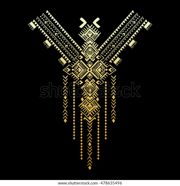 Neckline Embroidered Aztec Style Beads Female Stock Vector (Royalty ...
