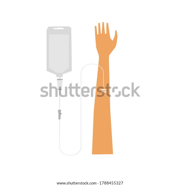Needle and IV fluid are applying on arm for intravenous fluids ...