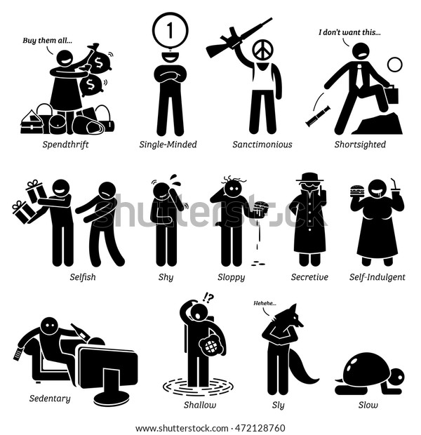 Negative Personality Character Traits Stick Figure Stock Vector ...