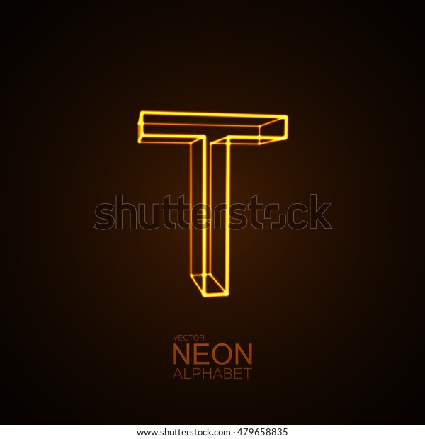 Neon 3d Letter T Typographic Vector Stock Vector (Royalty Free) 479658835