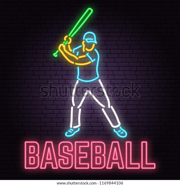 Neon Baseball Sign On Brick Wall Stock Vector (Royalty Free) 1169844106 ...