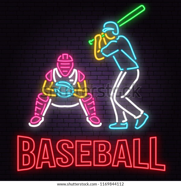 Neon Baseball Softball Sign On Brick Stock Vector (Royalty Free) 1169844112