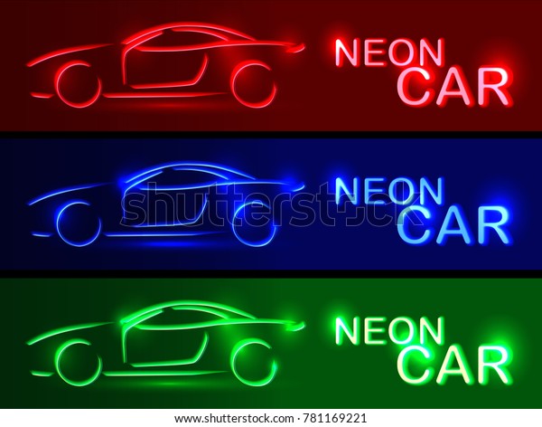 Neon Blue Car Set Vector Logo Stock Vector (Royalty Free) 781169221 ...
